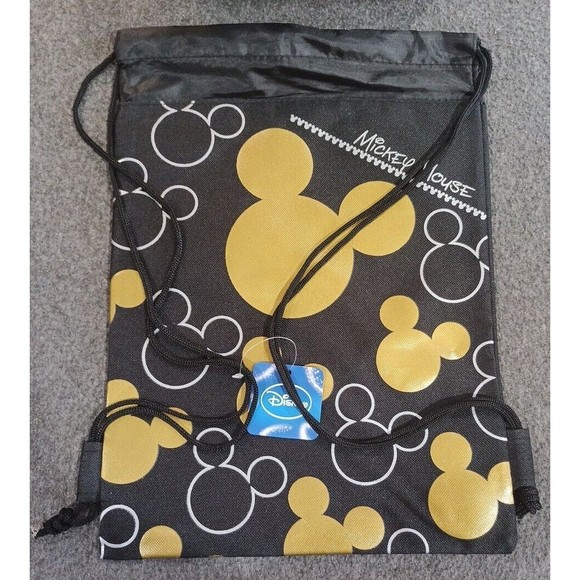 Disney | Other | Disney Mickey Mouse Gold Ears Black Cinch Sack ...